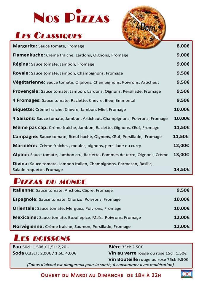 Menu at PIZZA Chez Moune pizzeria, Embrun