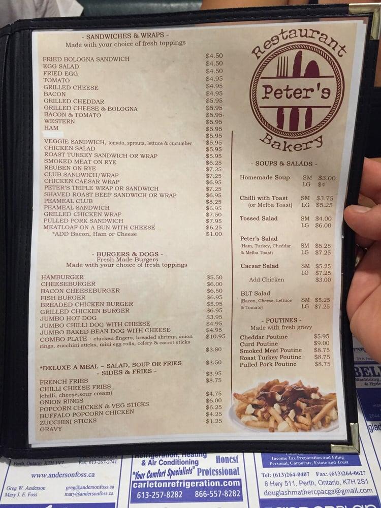 Menu at Peter's Family Fare Restaurant, Perth