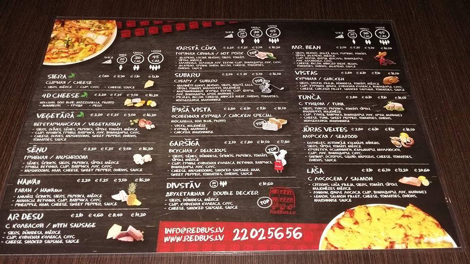 Menu at RedBus.Lv Kauguri restaurant, Jūrmala