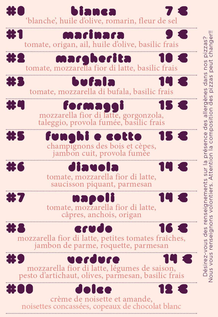 Menu au Pizza e Basta, La Hulpe