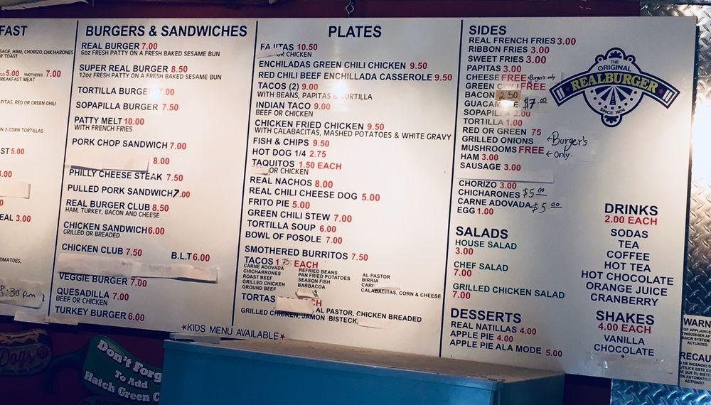 Menu at Realburger restaurant, Santa Fe, 1/2 Cerrillos Rd