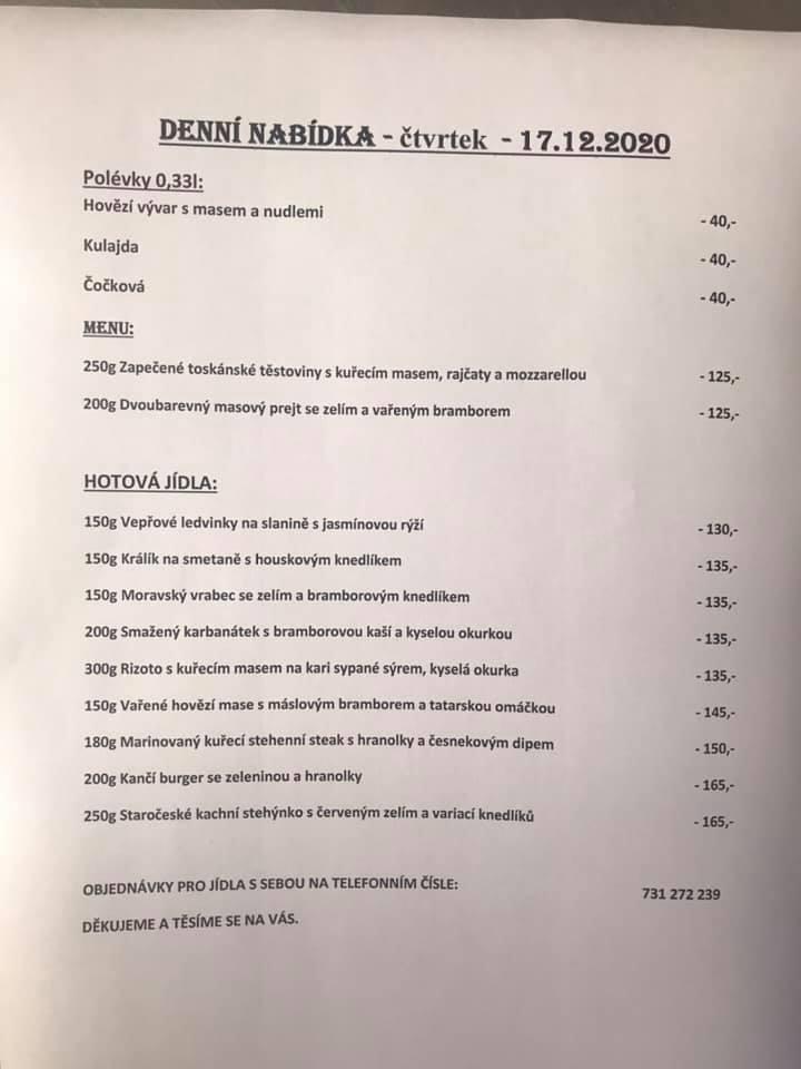 Menu at Restaurace Jindice restaurant, Rašovice