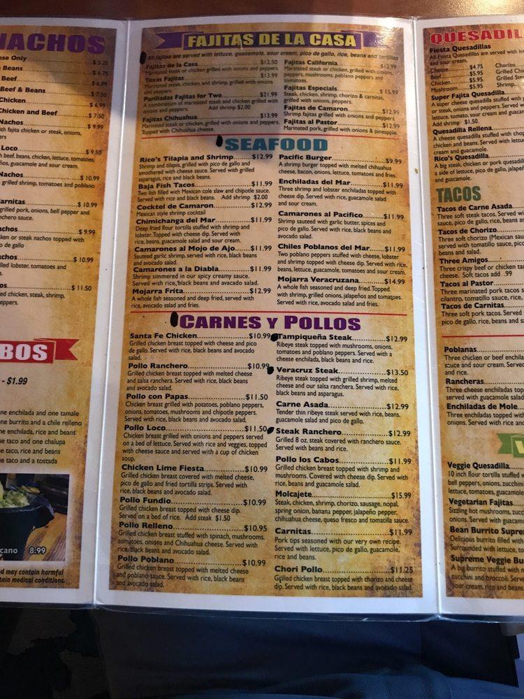 Menu at Ricos Mex Mex Grill restaurant, Acworth