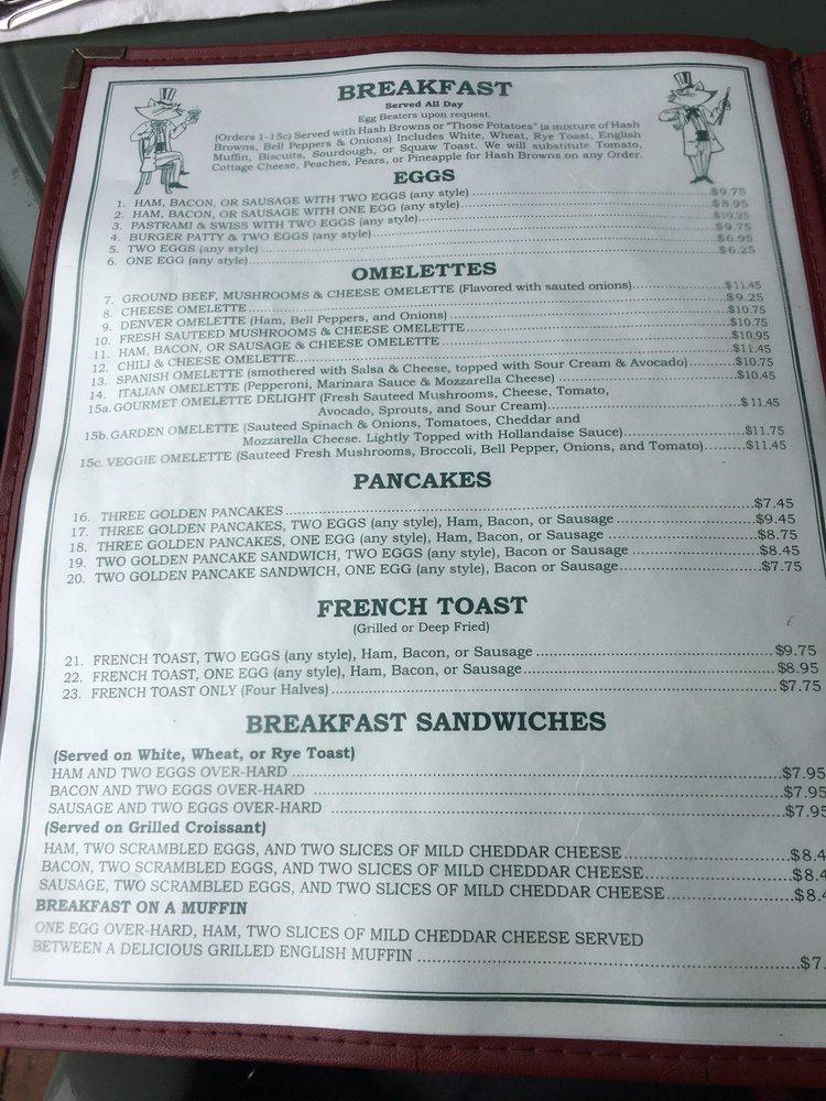 Menu at Snooty Fox restaurant, Laguna Hills
