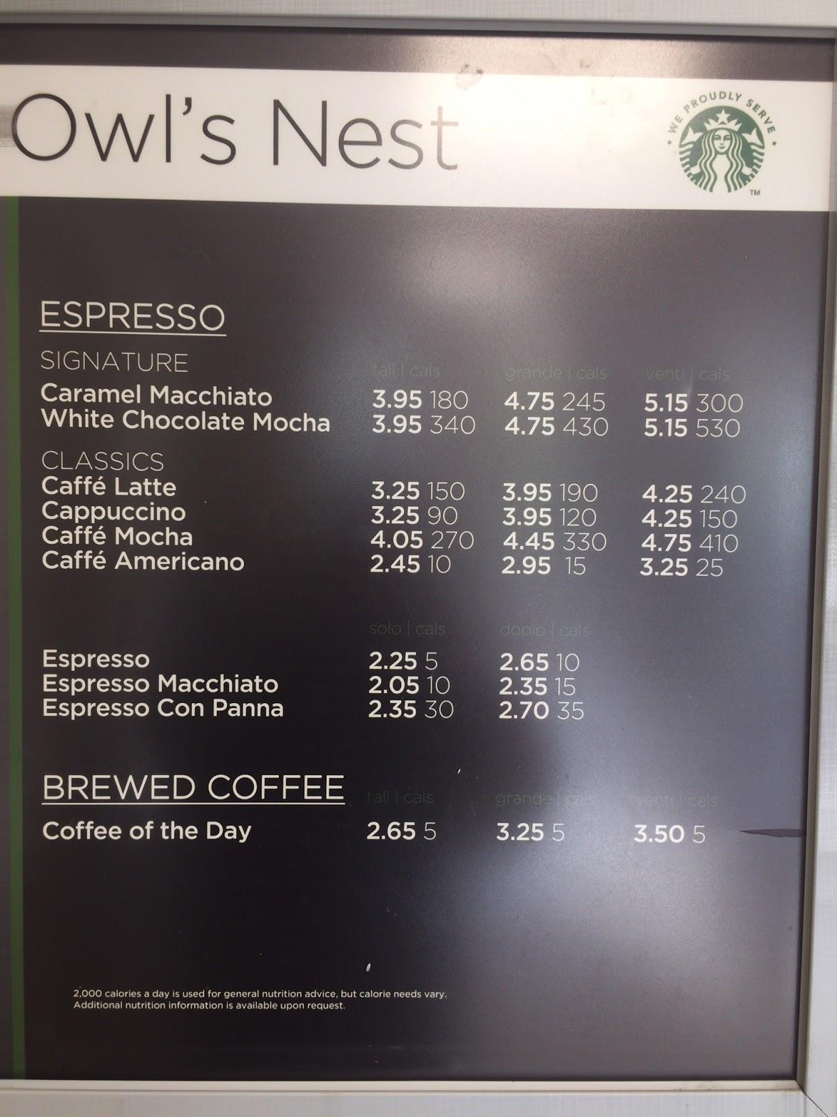 Carta del café Starbucks, Presque Isle