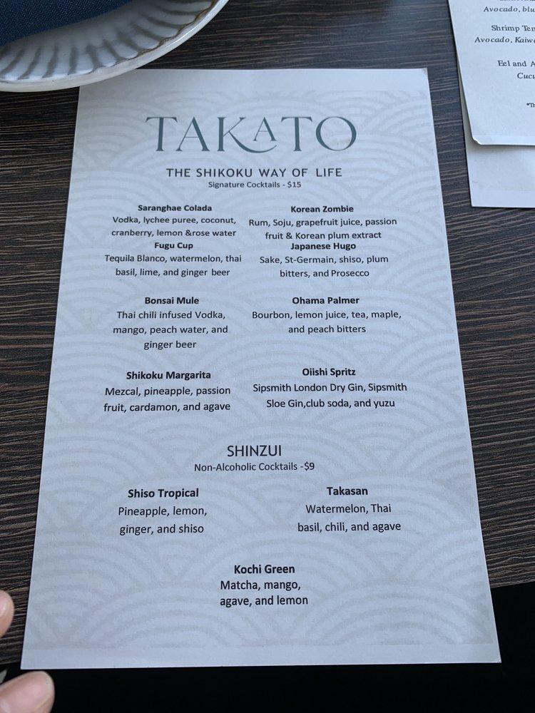 Menu at TAKATO restaurant, Fort Lauderdale