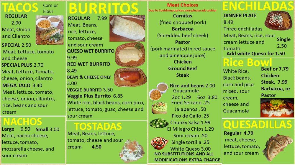 Menu at Taqueria El Gordito restaurant, Napoleon