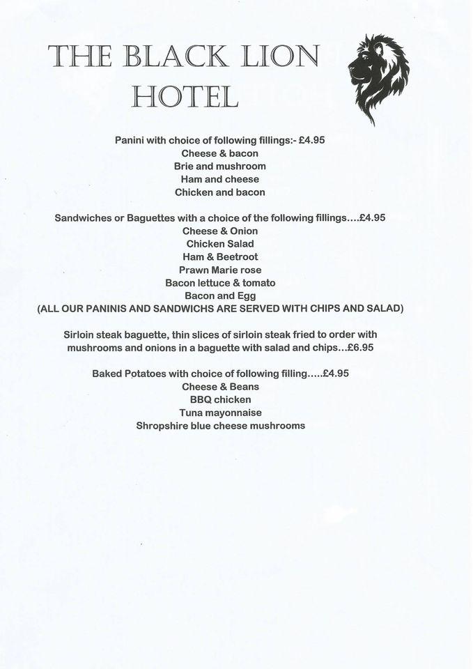 Menu at The Black Lion Hotel pub & bar, Ellesmere