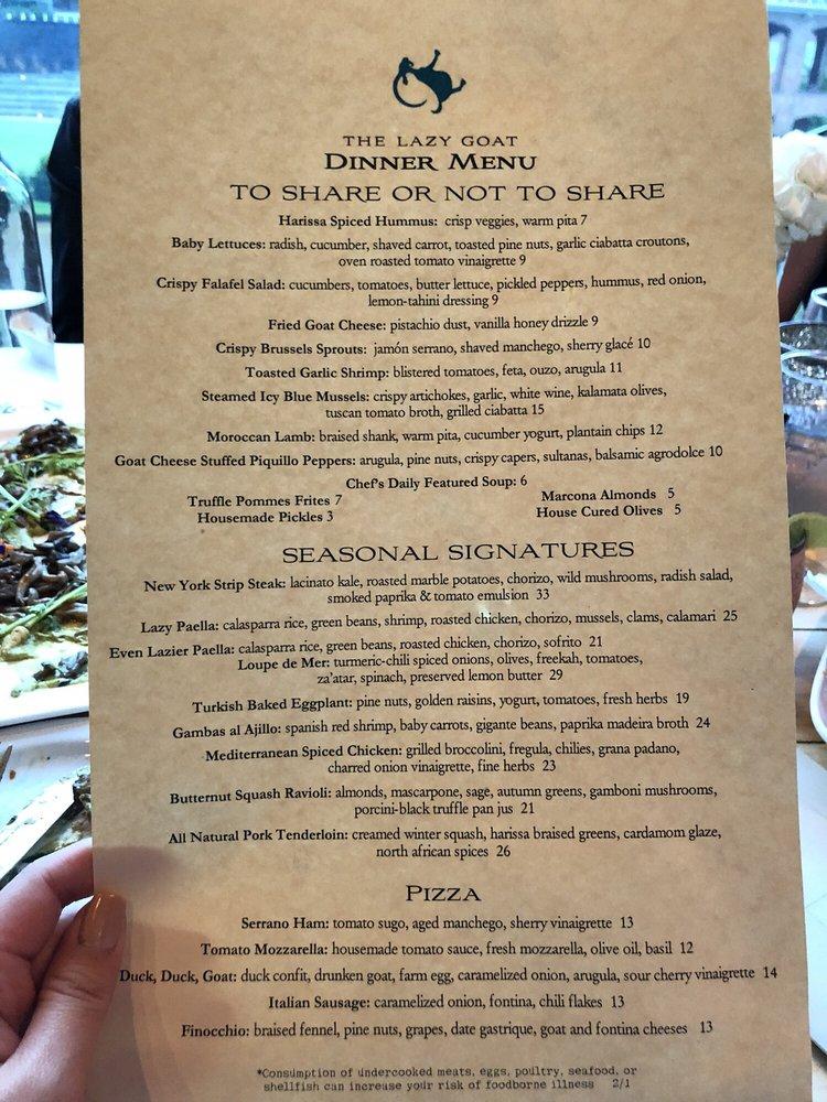 Menu at The Lazy Goat restaurant, Greenville, 170 Riverplace