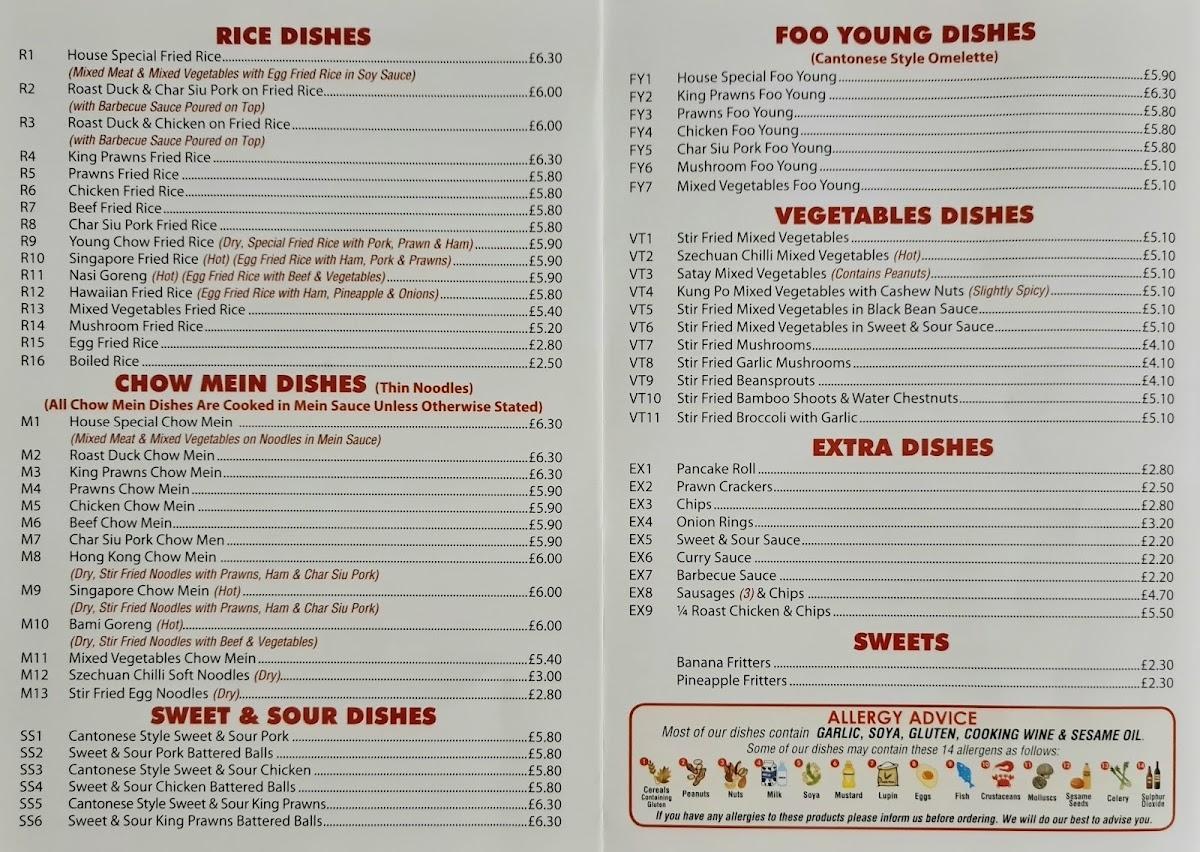 Menu at The Orient fast food, Newquay, 1 Station Approach