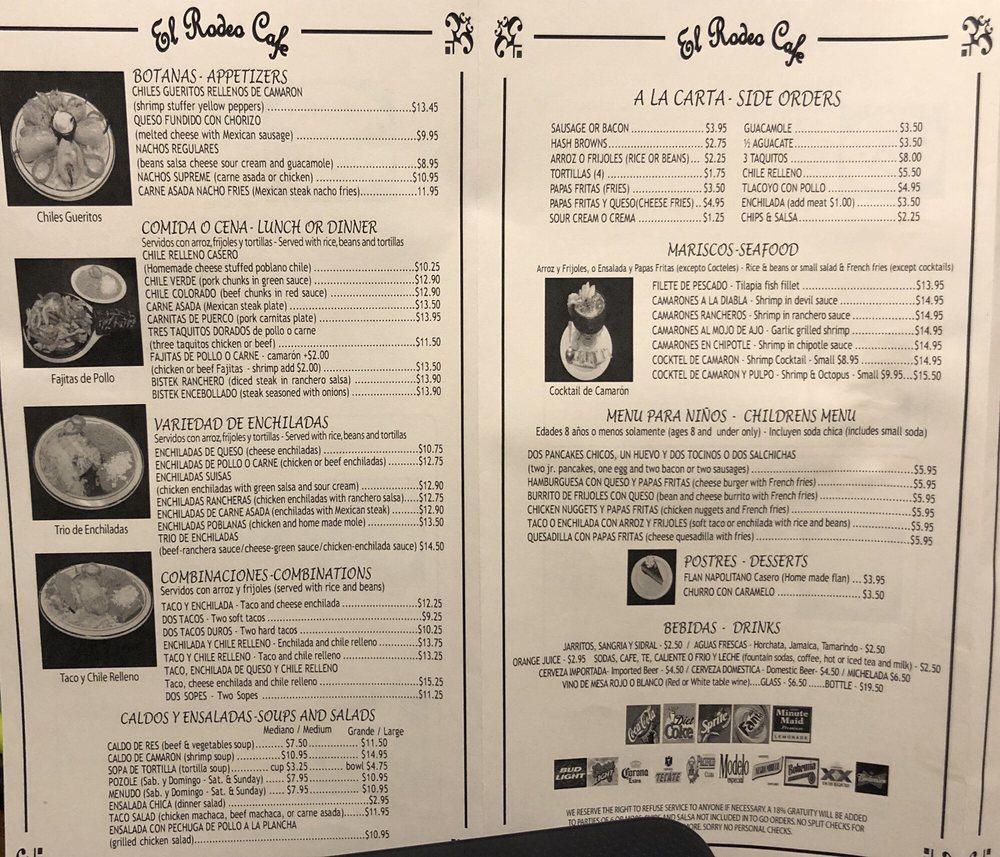 Menu at El Rodeo Cafe, Palm Desert