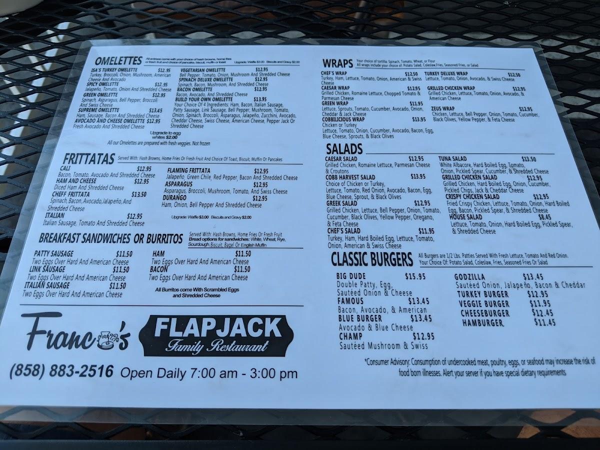 Menu at Franco’s Flapjack Family Restaurant, Poway