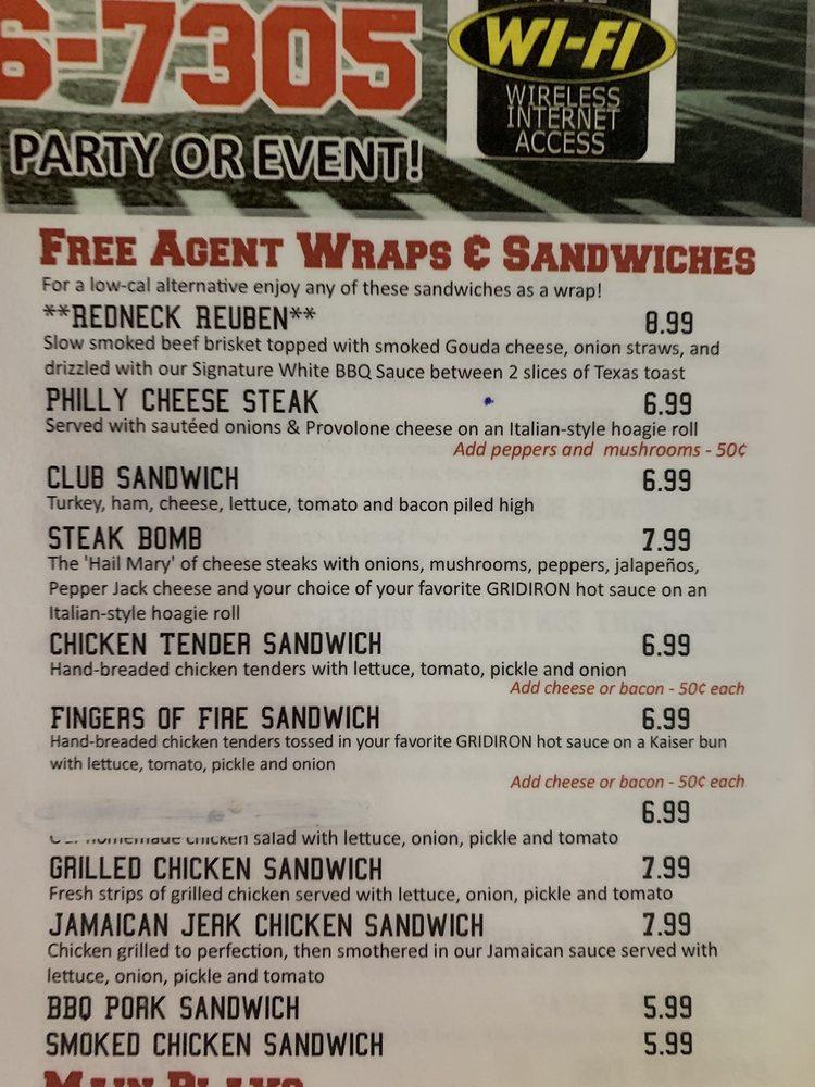 Menu at The Gridiron of Gadsden pub & bar, Gadsden