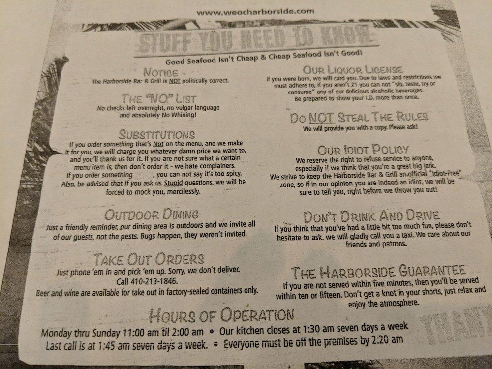 Menu at Harborside Bar & Grill, Ocean City