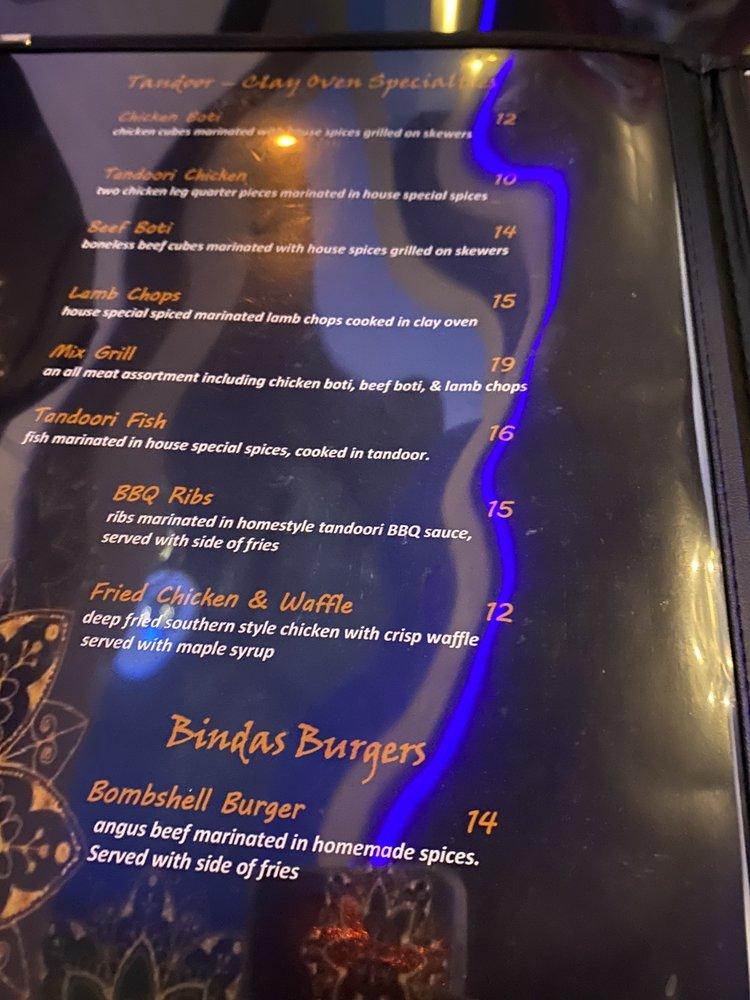 Menu at Kinara Fusion Kitchen restaurant, San Francisco