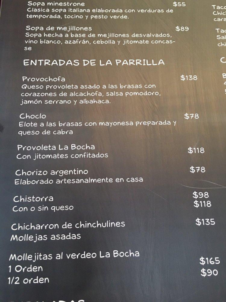 Carta de parrilla La Bocha, Guadalajara, Av Guadalupe 1144