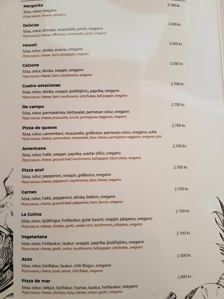 Speisekarte von La Colina Pizzeria, Borgarnes