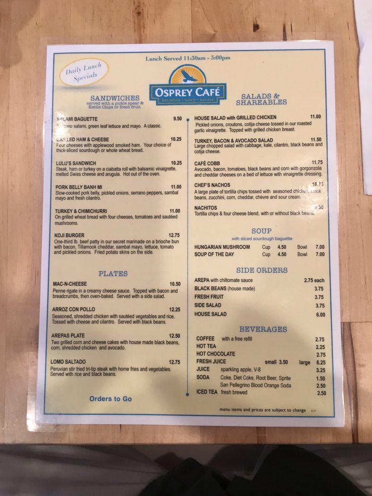 Menu at Osprey Café cafe, Seaside
