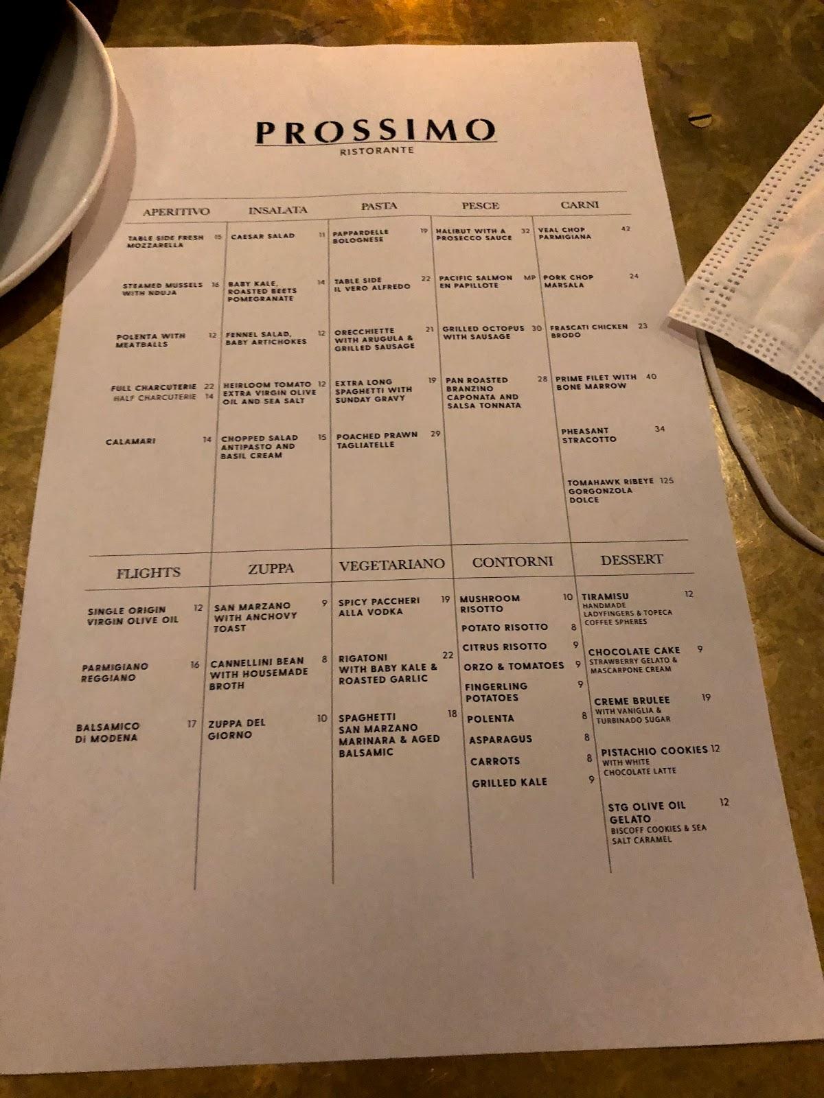 Menu at Prossimo Ristorante pub & bar, Tulsa, E 15th St