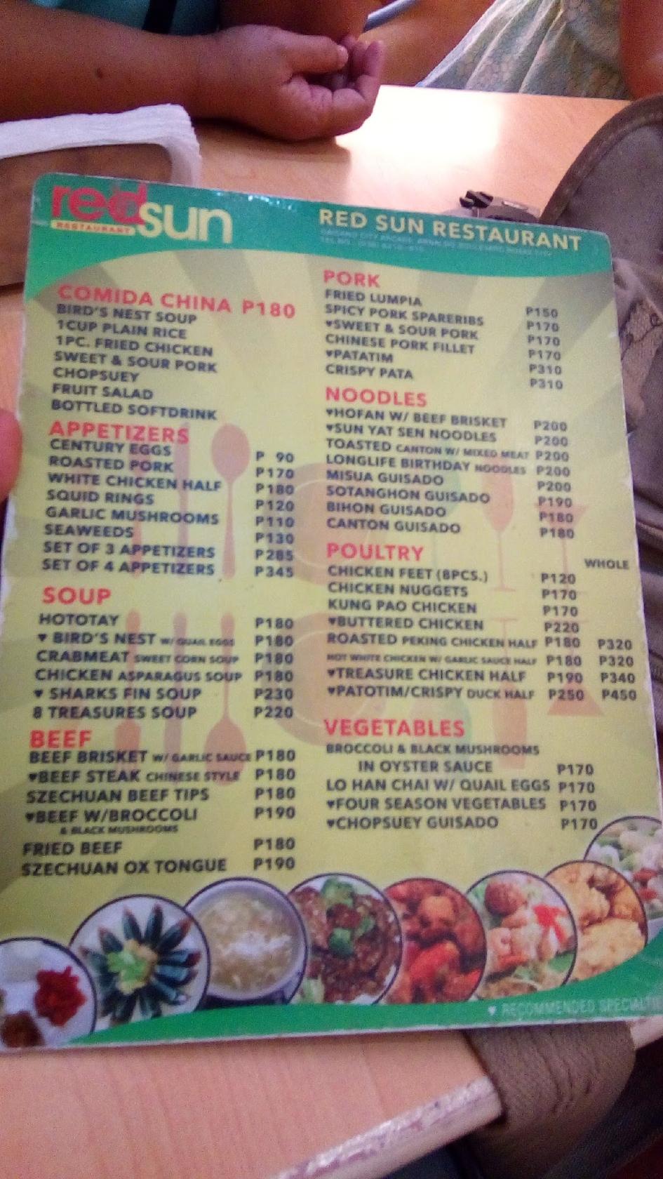 Menu at Red Sun restaurant, Roxas City