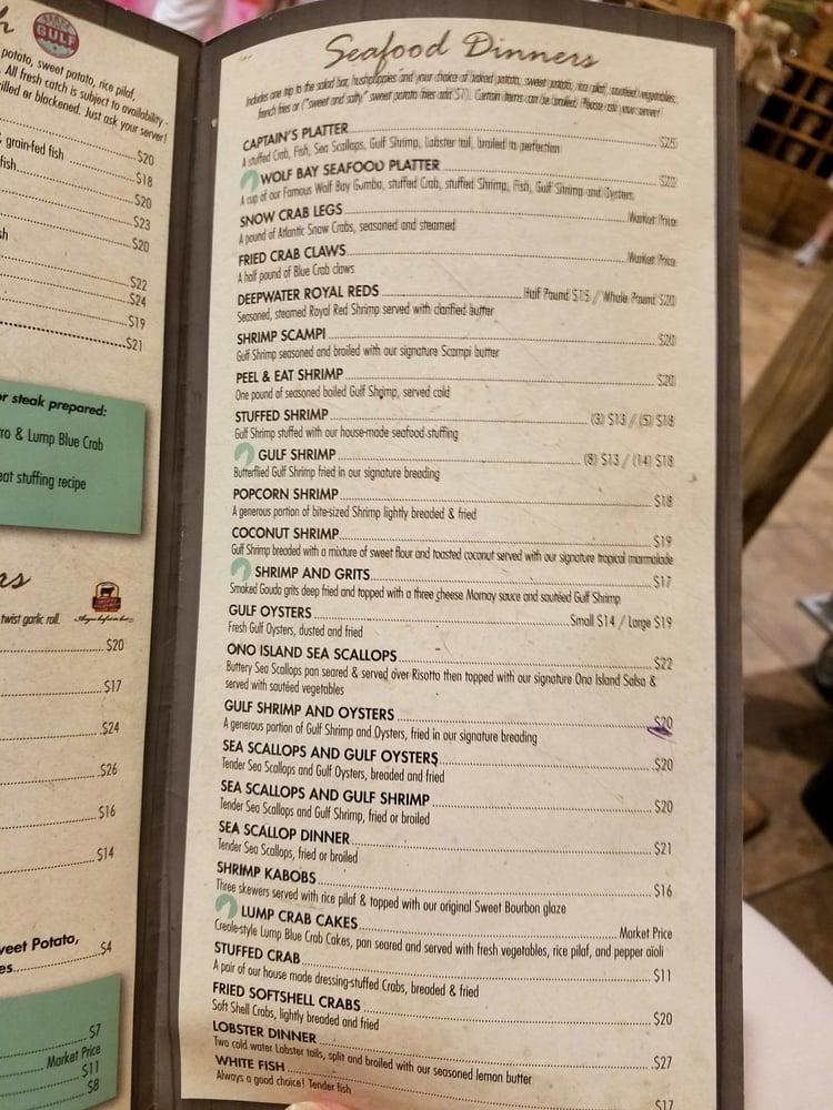 Menu at Wolf Bay Restaurant at Foley, Foley, Miflin Rd