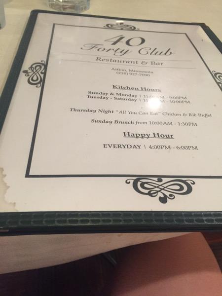 Menu at Forty Club Restaurant & Bar, Aitkin