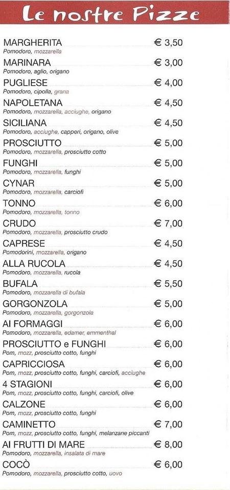 Menu da Pizzeria Ristorante al Caminetto, Casale Monferrato