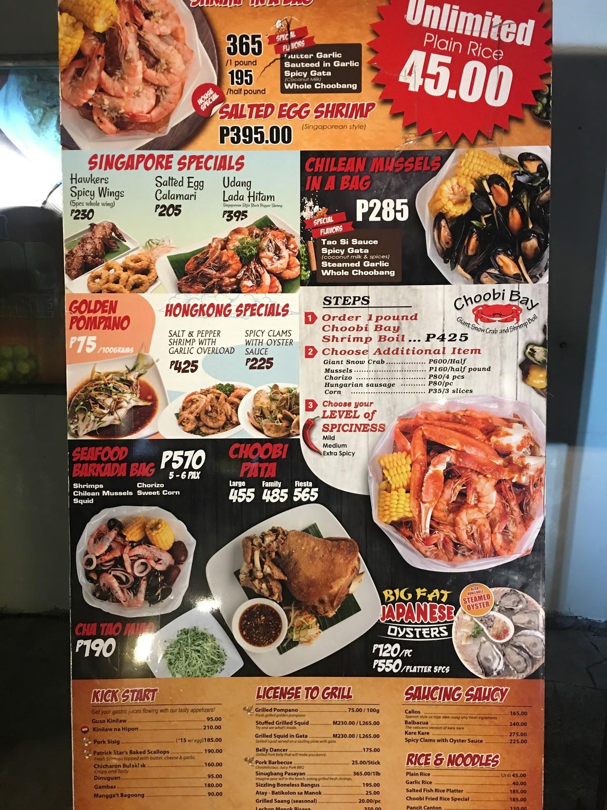 Menu at Choobi Choobi restaurant, Mandaue City, Parkmall