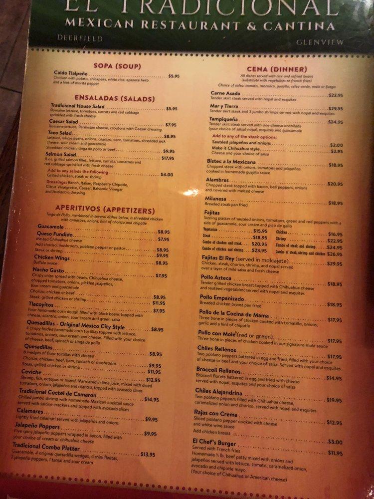 Menu at El Tradicional Mexican Restaurant and Cantina, Glenview
