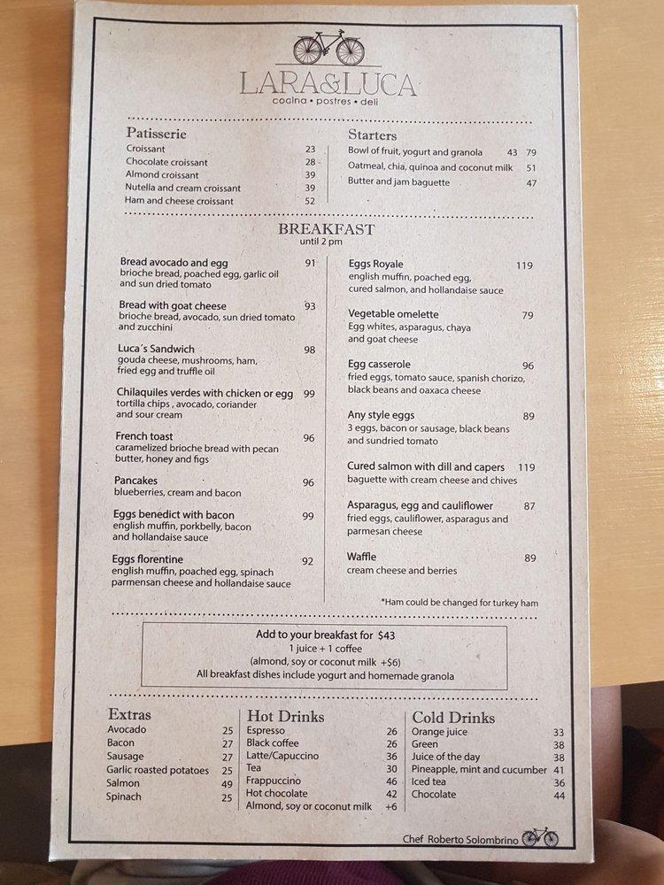 Menu at Lara&Luca Playa del Carmen restaurant, Playa del Carmen