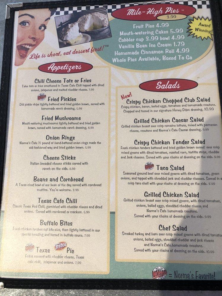 Menu at Norma's Cafe, Plano