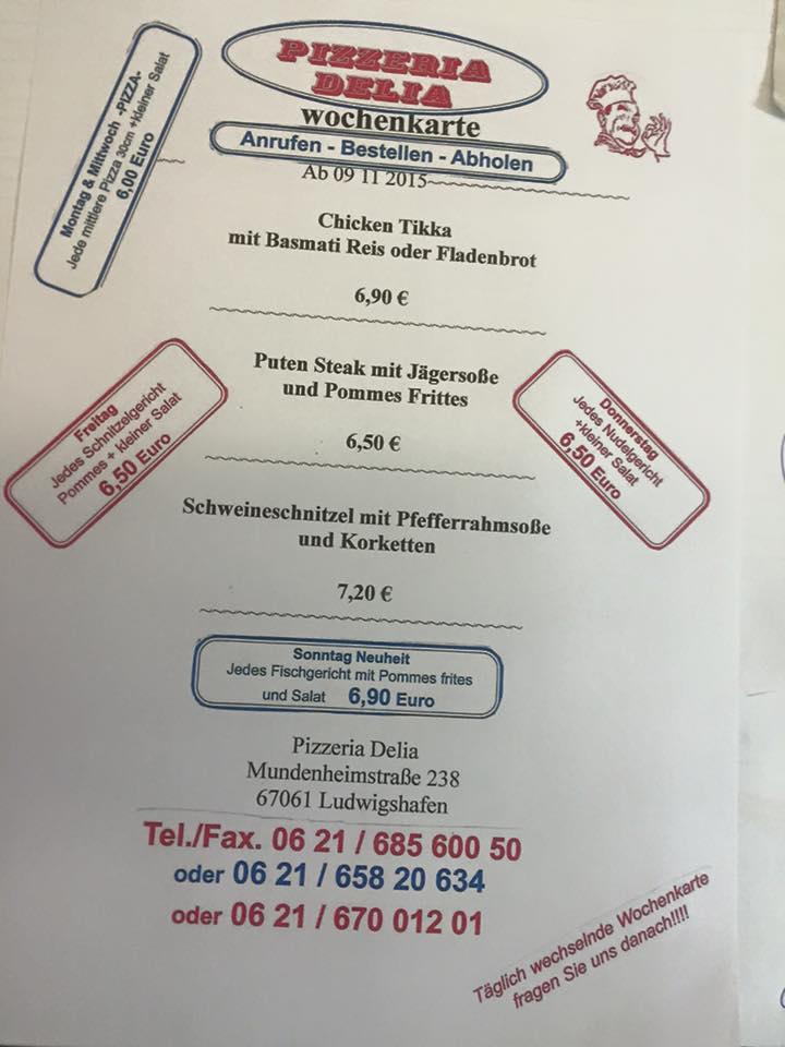 Menu at Pizzeria Delia, Ludwigshafen