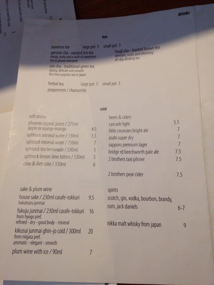 Menu at Sozai Restaurant, Armadale