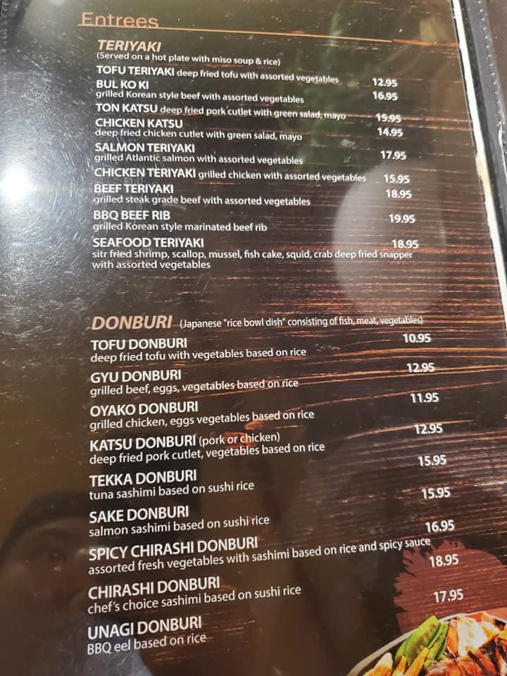 Menu at Sushi Wara restaurant, Comox