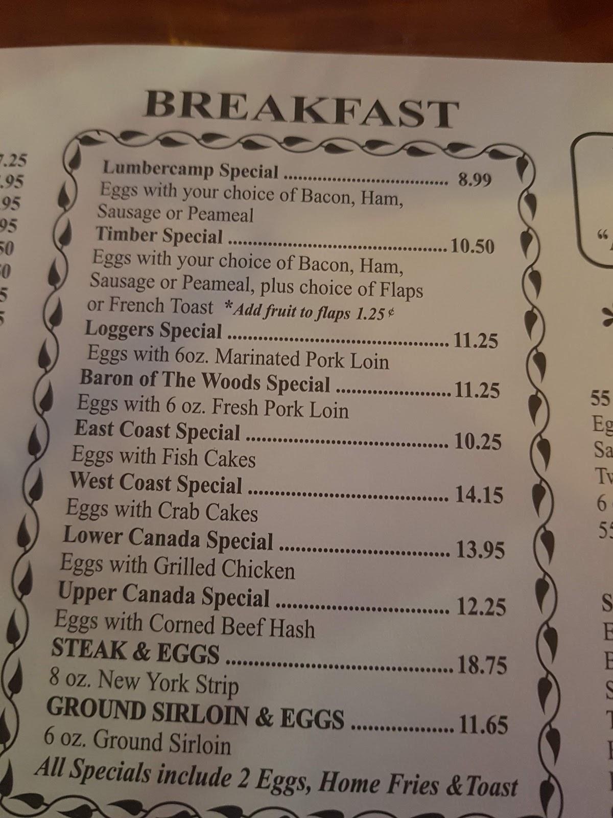 Menu at The Lumberjack Restaurant, Windsor