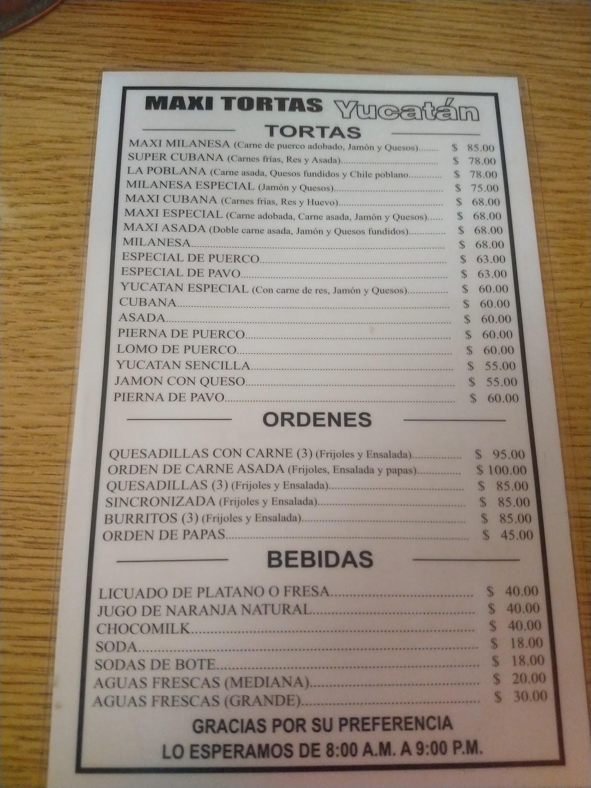 Menu at Maxi tortas Villafontana restaurant, Mexicali, Centro Comercial