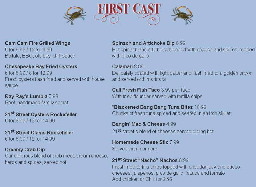 Menu at 21st Street Seafood Raw Bar, Virginia Beach