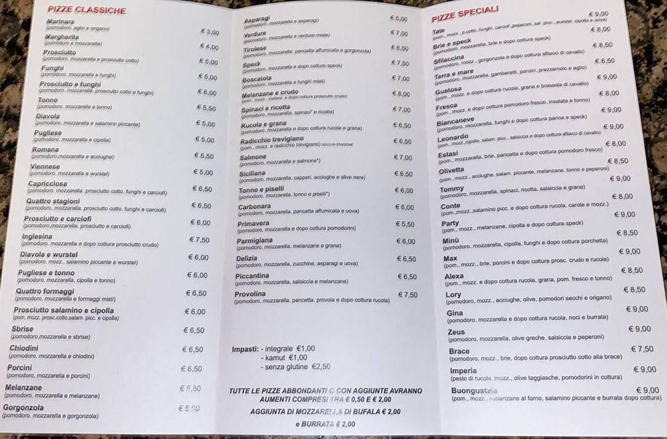 Menu at Dae tate pizzeria, Legnaro