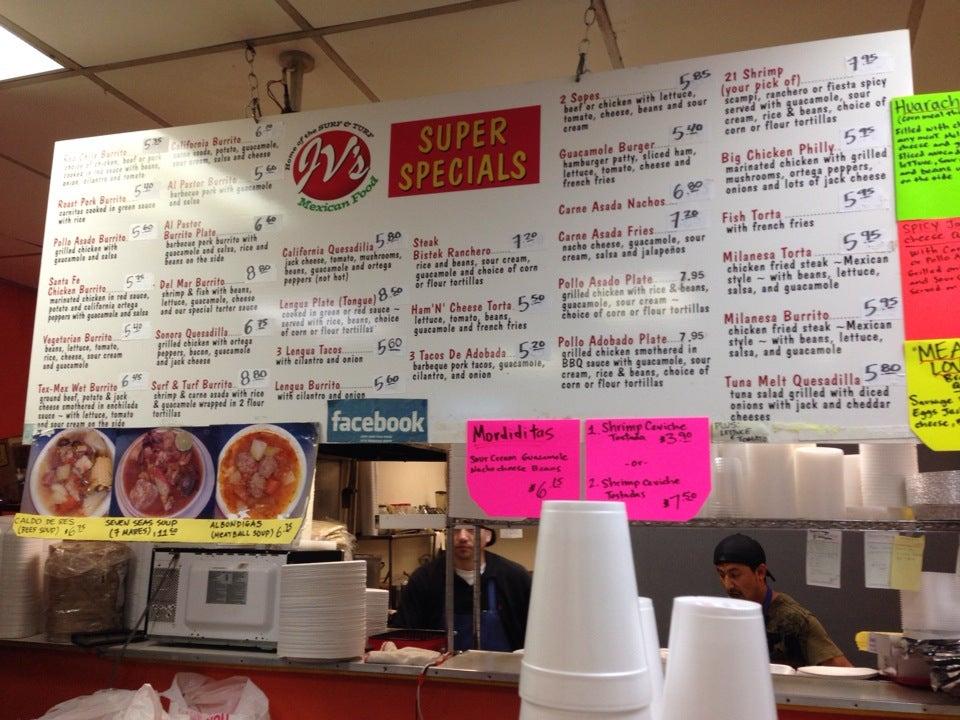 Menu at JV's Mexican Food restaurant, San Diego