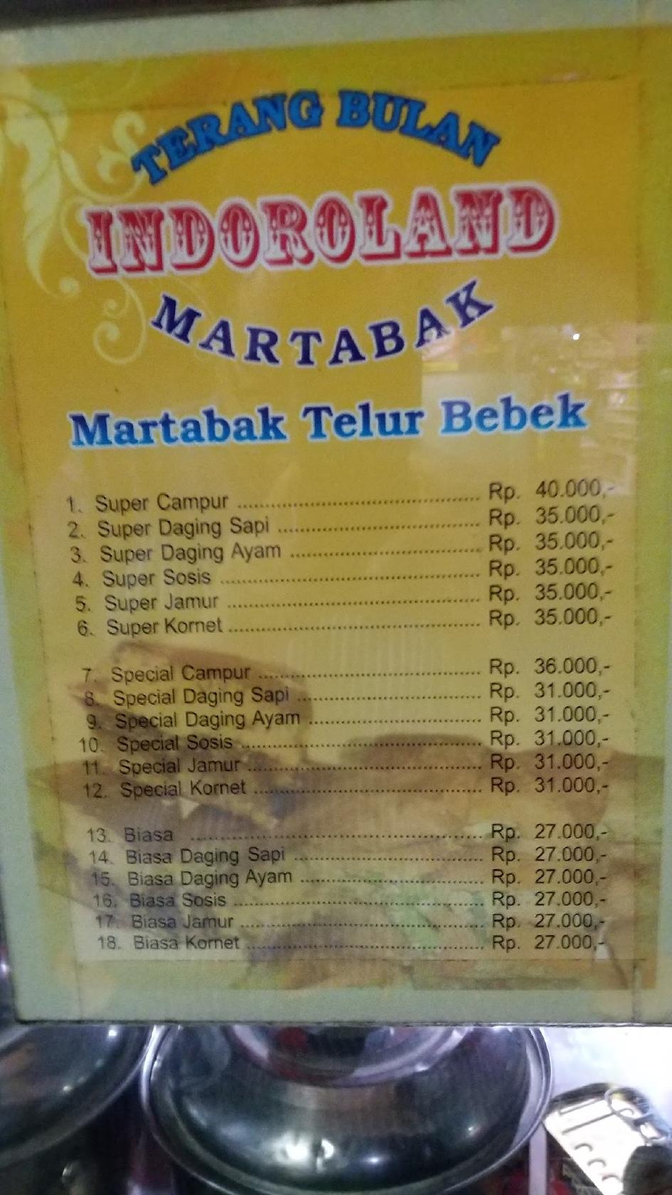 Menu at Martabak & Terangbulan INDOROLLAND cafe, Jember