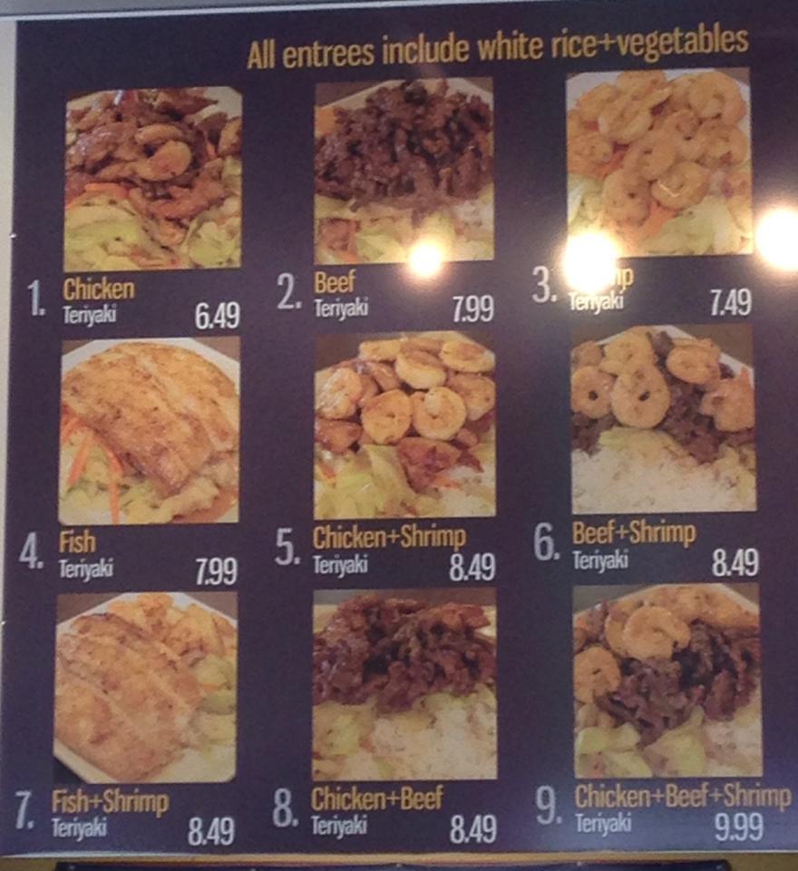 Menu at Teriyaki Express restaurant, West Valley City