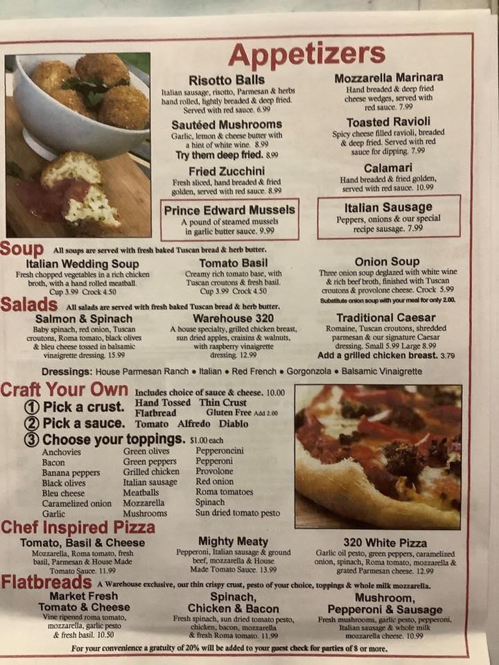 Menu at The Warehouse Delaware restaurant, Delaware