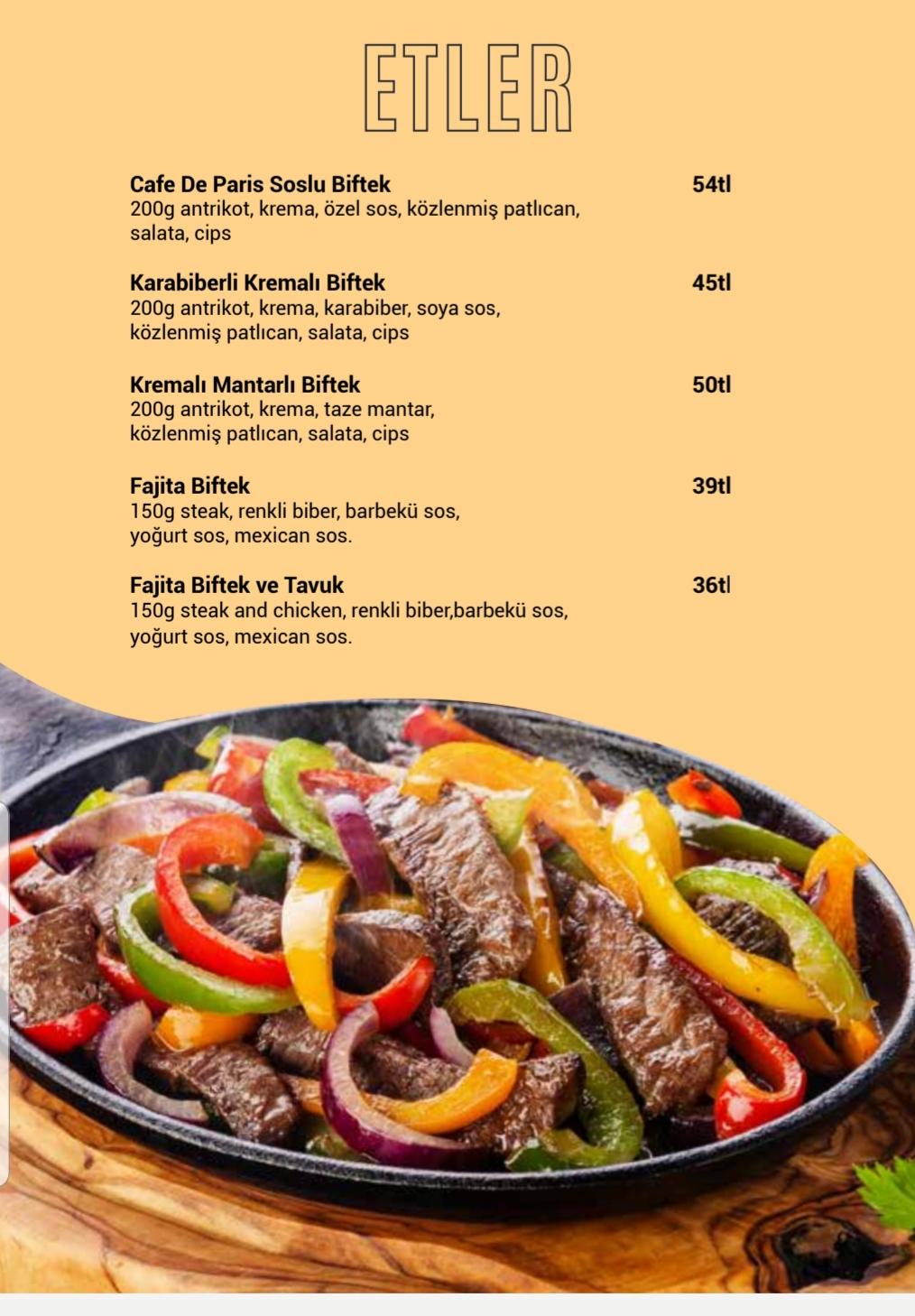 Menu at 2 Sisters, Güzelyurt