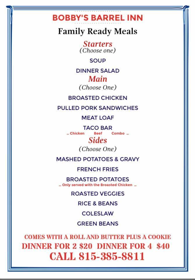 Menu at Bobby's Barrel, Volo