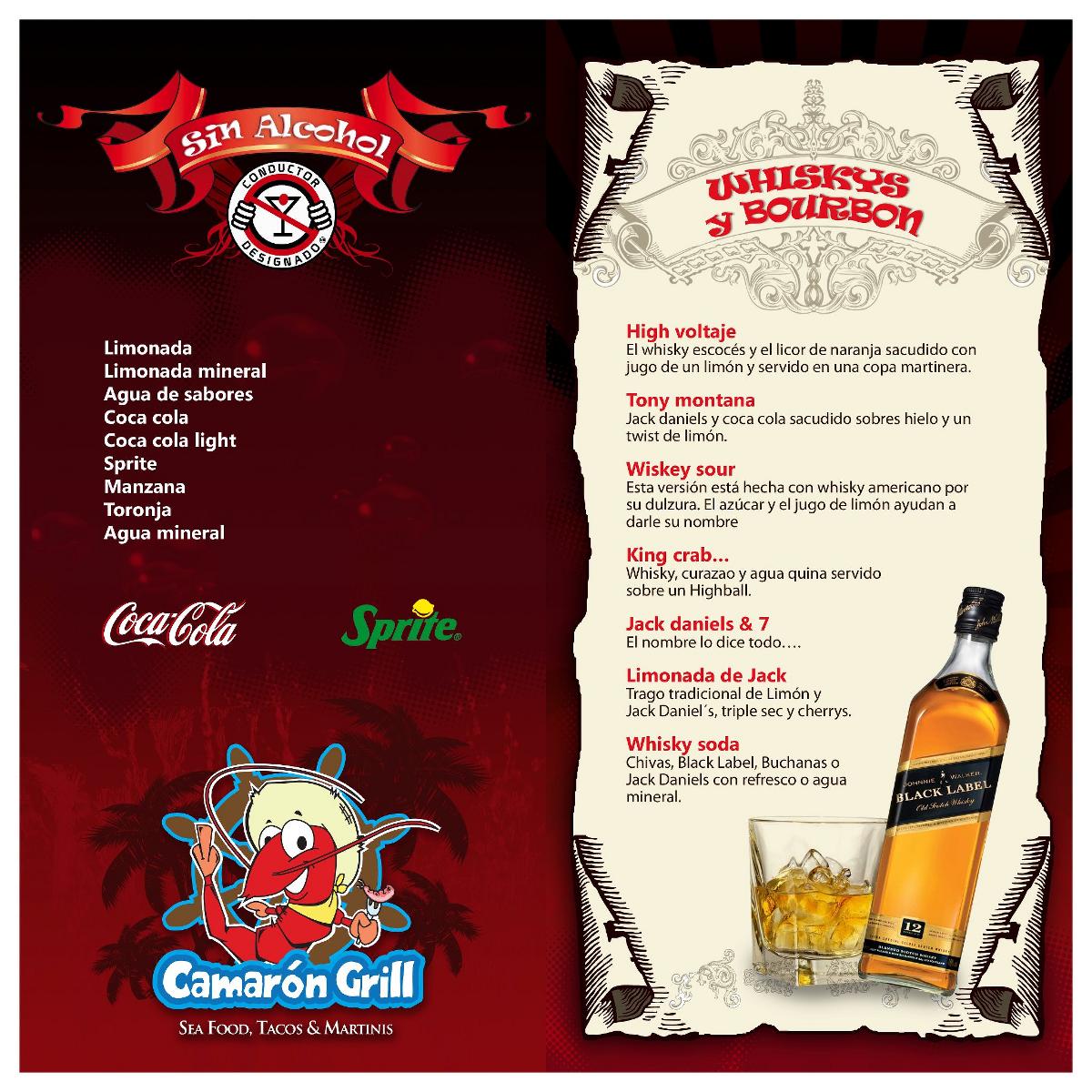 Menu at Camaron Grill restaurant, Monterrey