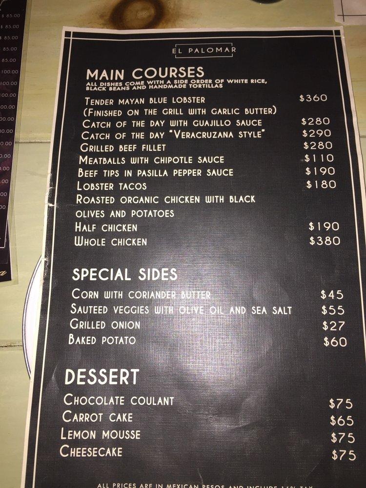 Menu at El Palomar Cozumel pub & bar, San Miguel de Cozumel