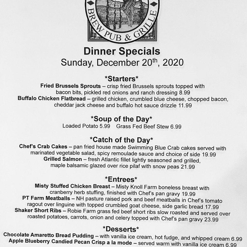Menu at Flying Goose Brew Pub, New London