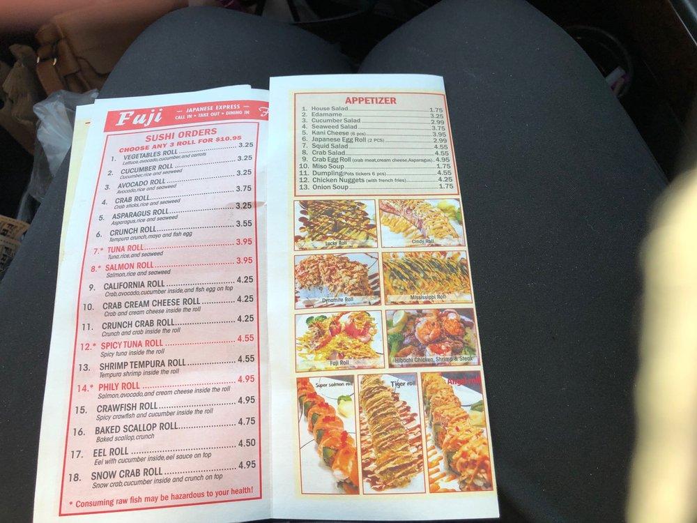 Menu at Fuji Japanese Express restaurant, Petal