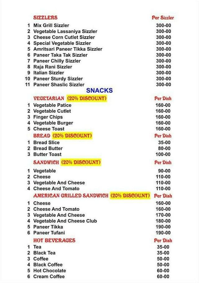 Menu at Kwality Restaurant, Surat, behind Gandhi Baug