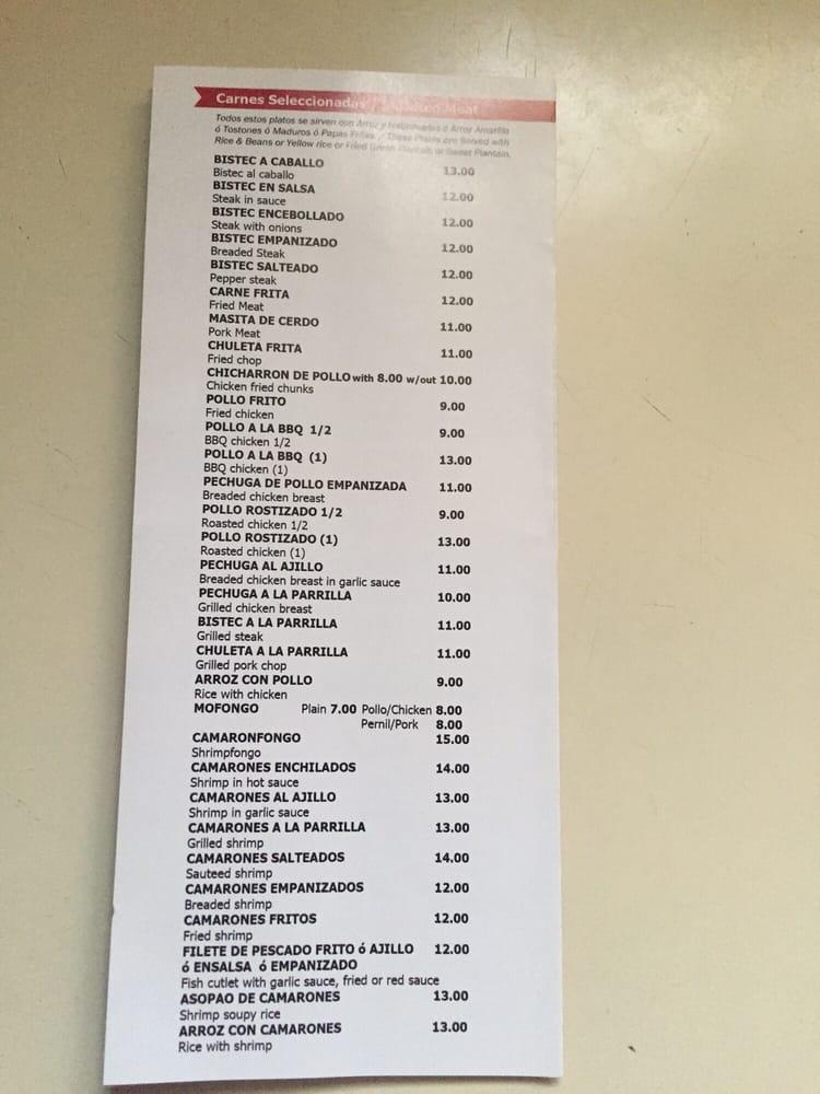 Carta del café La Parada, Nueva York, E Tremont Ave